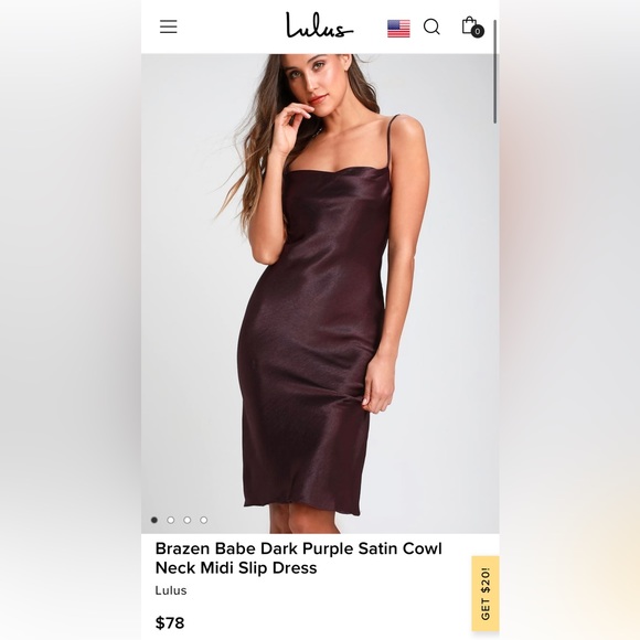Lulus | Dresses | Brazen Babe Dark Purple Satin Cowl Neck Midi Slip ...
